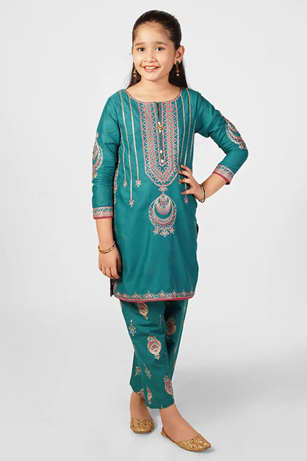 2 Piece Suit Ocean Green Embroidered Cotton Lawn Suit – MAHROO