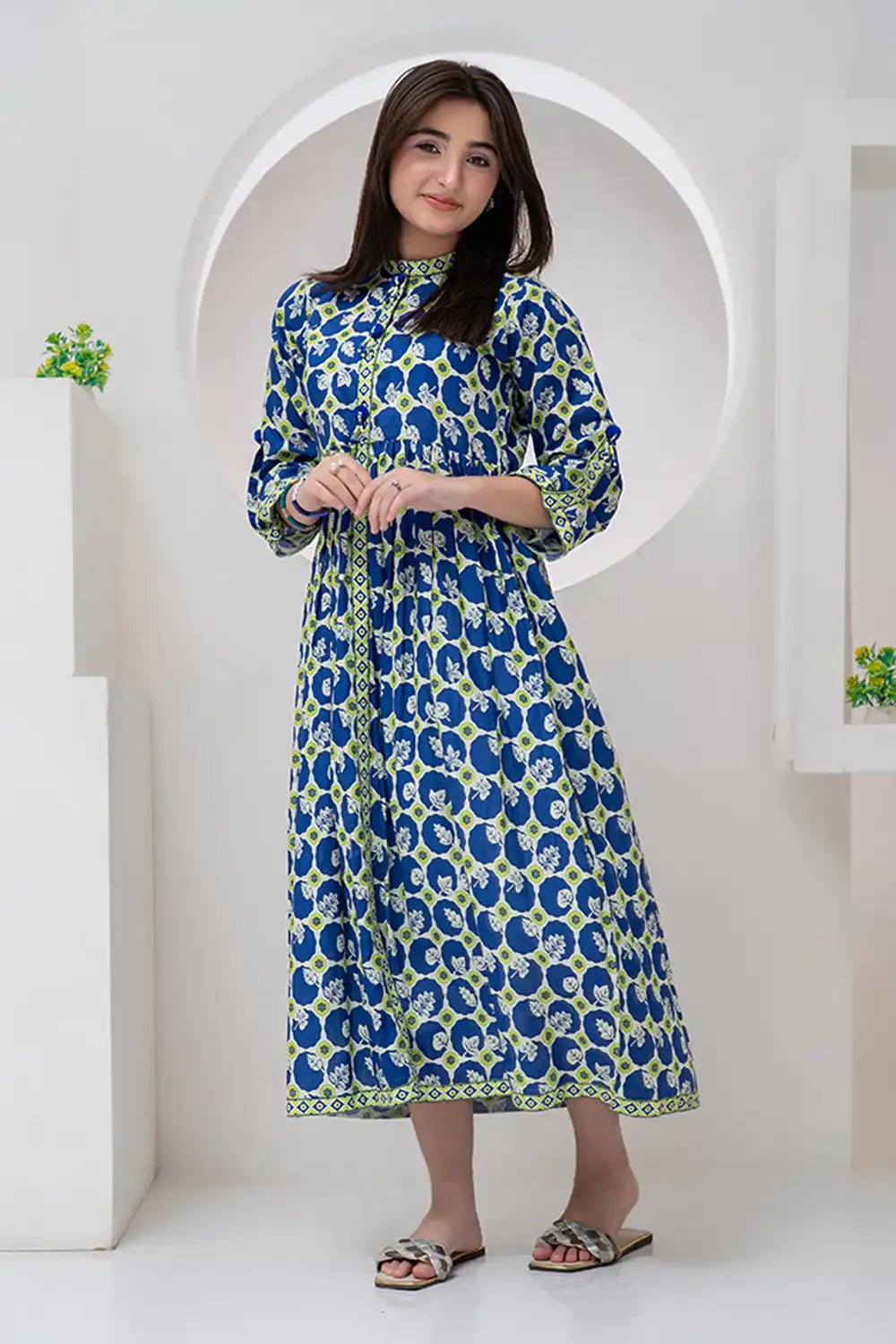 1 Piece Lawn Maxi Lime Blue Cotton Lawn Maxi with All-Over Print – MAHROO